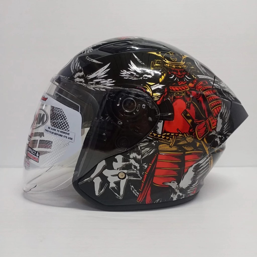 Jual HELM NHK R1 MAX KABUTO BLACK HALF FACE DOUBLE VISOR ORIGINAL SNI ...