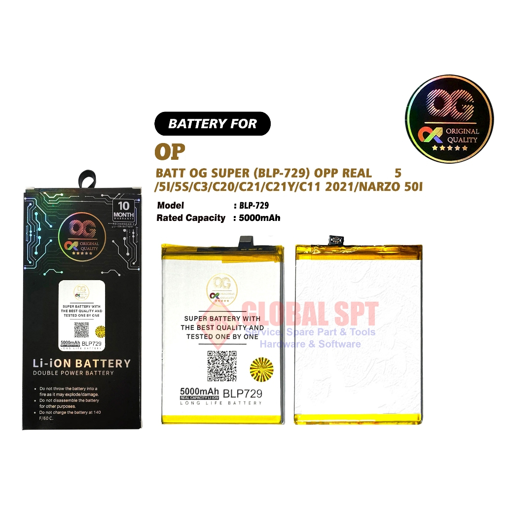 Jual OG SUPER / BATERAI REALME BLP729 / 5 / 5I / 5S / C3 / C20 / C21 ...