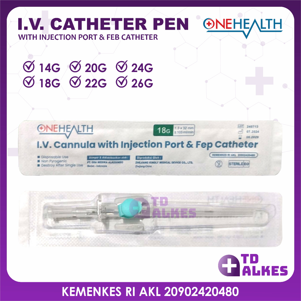 Jual OneHealth I.V. Cathether 14G 16G 18G 20G 22G 24G 26G Inflo Plus IV ...