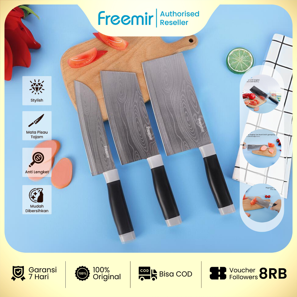 Jual freemir Pisau Set 3 Pcs Pisau Daging Tulang Silver Motif Ulit Anti ...