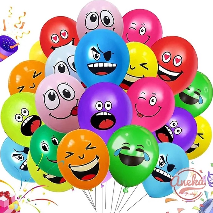 Jual Balon Latex Emoticon Mix Per Pack Balon Emoji Warna Warni 12 inch ...