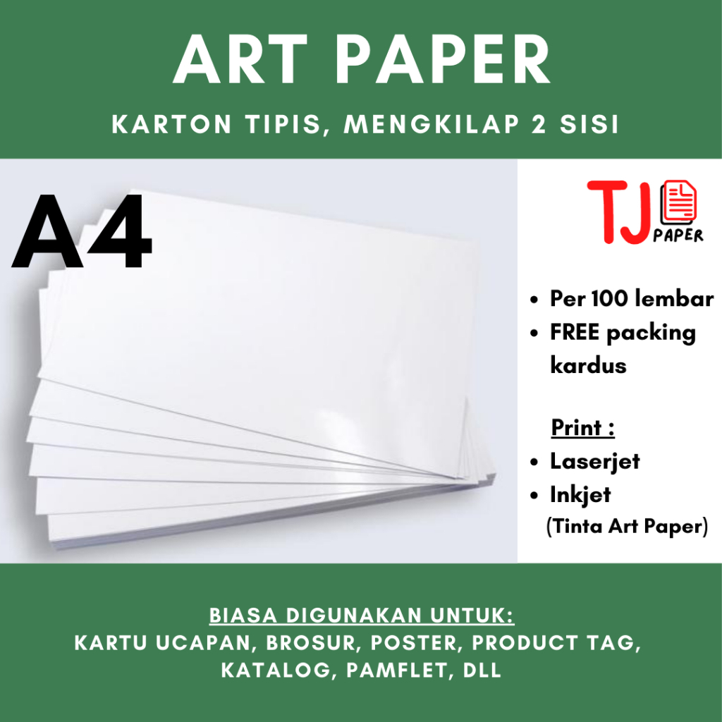 Jual (100 lembar) Art Paper A4 100 / 120 / 150 gsm - Glossy, mengkilap ...