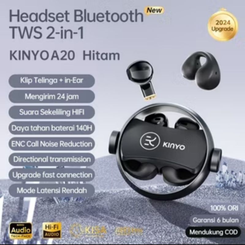 Jual KINYO 2 in 1 TWS Bluetooth Wireless A20 with Touch Control Waterproof TWS Anti Noise & Beli ...