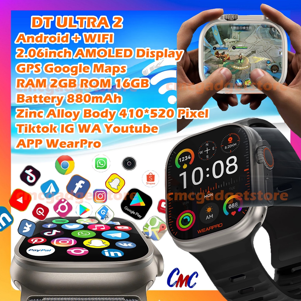 Jual DT Ultra 2 Smartwatch Pro Max Wifi Android Playstore AMOLED Watch ...