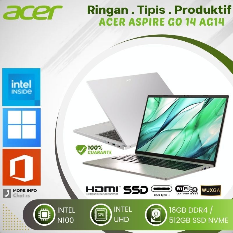 Jual ACER ASPIRE GO 14 AG14 INTEL N100 16GB 512GB W11 14.0 WUXGA SLV ...