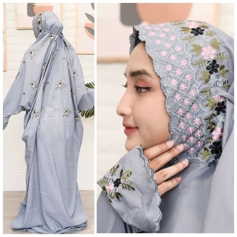 Jual MUKENA DEWASA TERUSAN BORDIR MOTIF TABUR BUNGA KAIN KATUN POLINO ...