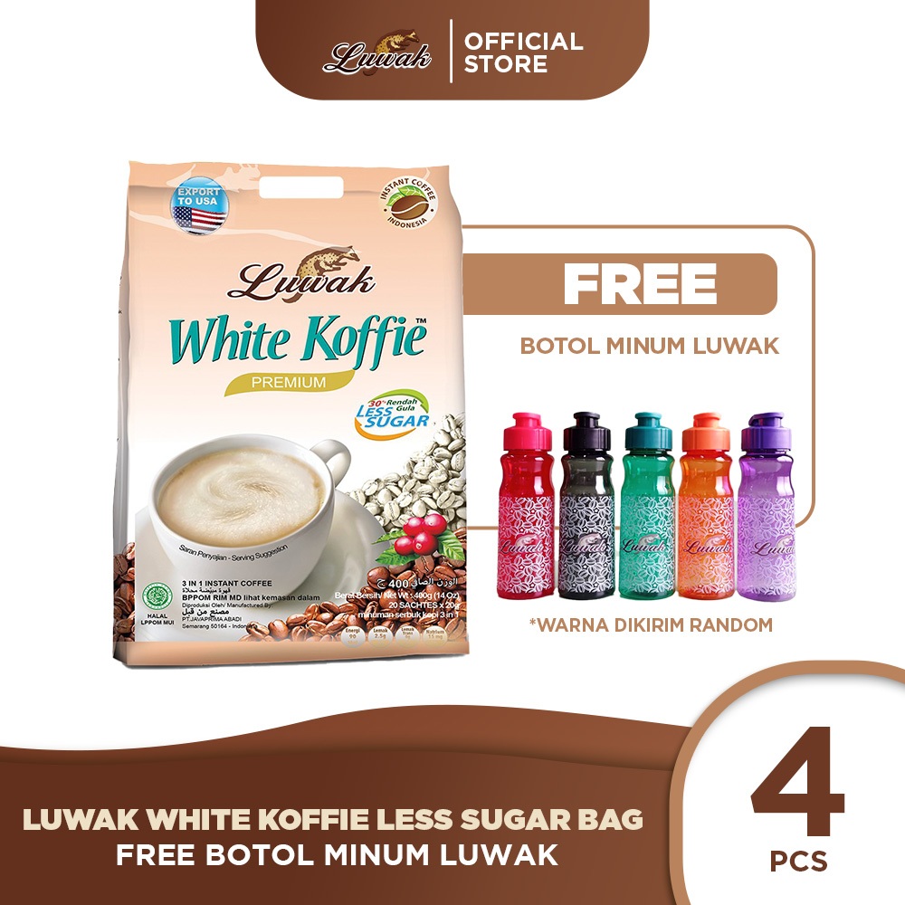 Jual Kopi Luwak White Koffie Less Sugar Bag 19x19gr 4pcs - FREE Botol ...