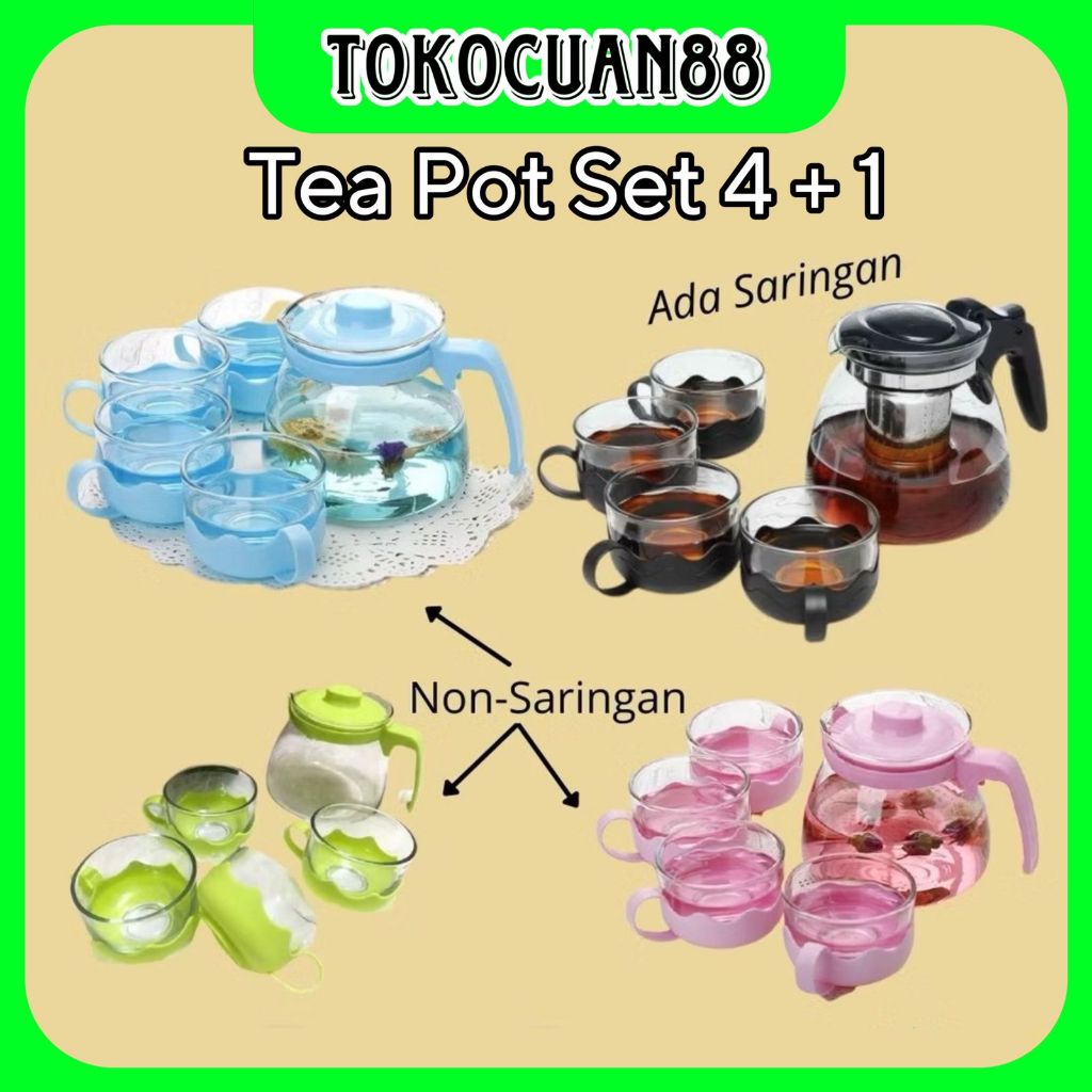 Jual TEAPOT KACA SET 5 PCS / TEAPOT SET 5CS / TEKO KACA | Shopee Indonesia