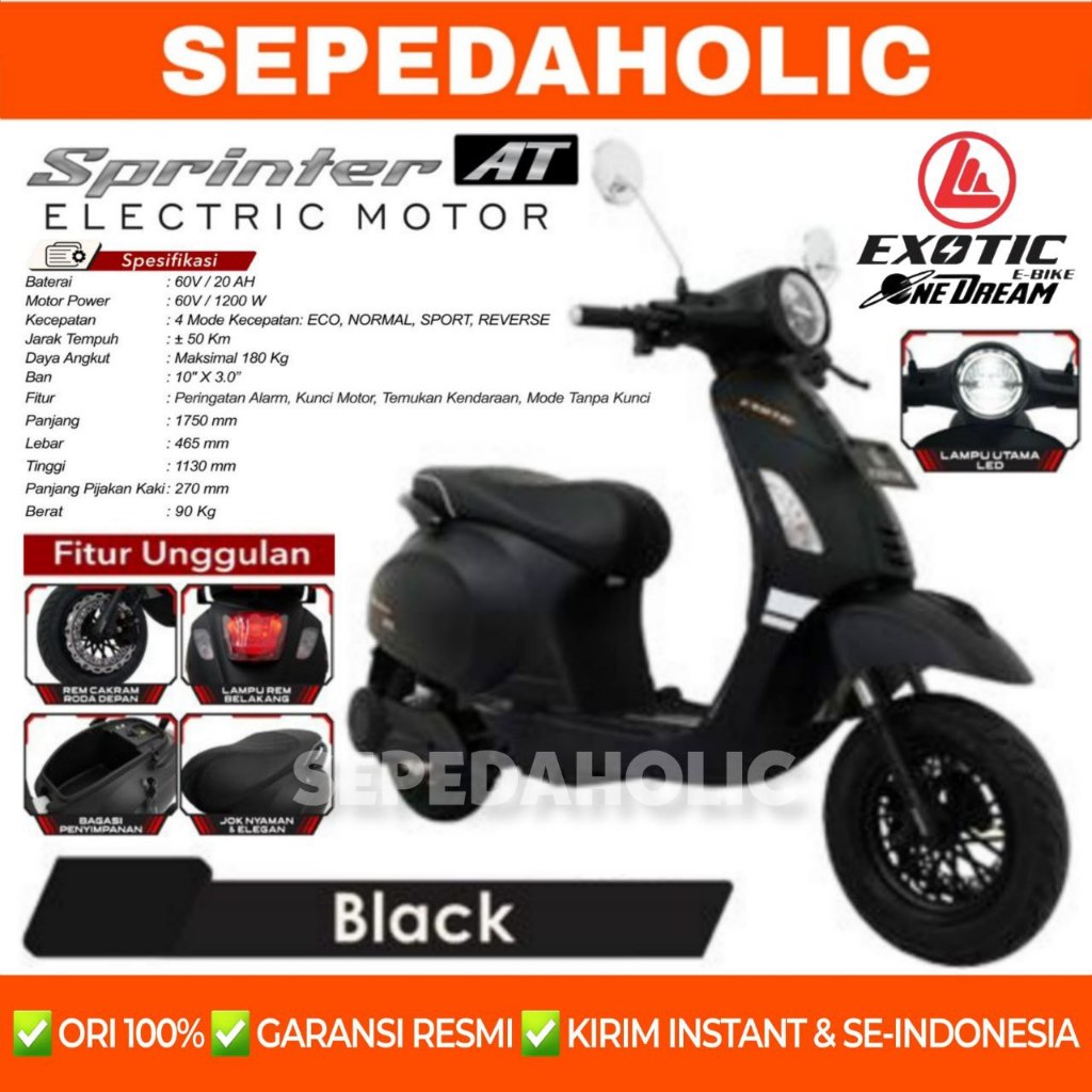Jual Sepeda Motor Listrik EXOTIC SPRINTER PRIME / SPRINTER AT 1200 Watt ...