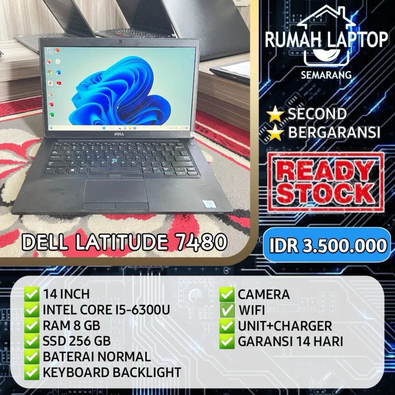 Jual Laptop Dell Latitude 7480 (second). Intel Core i5-6300U. RAM 8 GB. SSD 256 GB. Keyboard ...