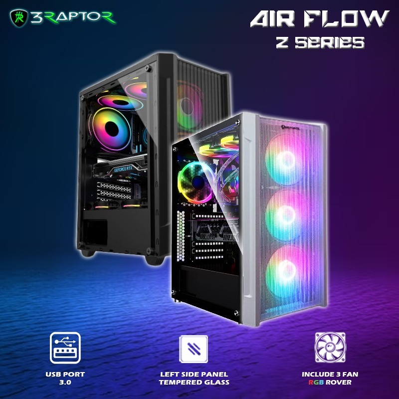 Jual Casing Gaming PC M-ATX RAPTOR AIR FLOW Z Free 3 Fan RGB | Shopee ...