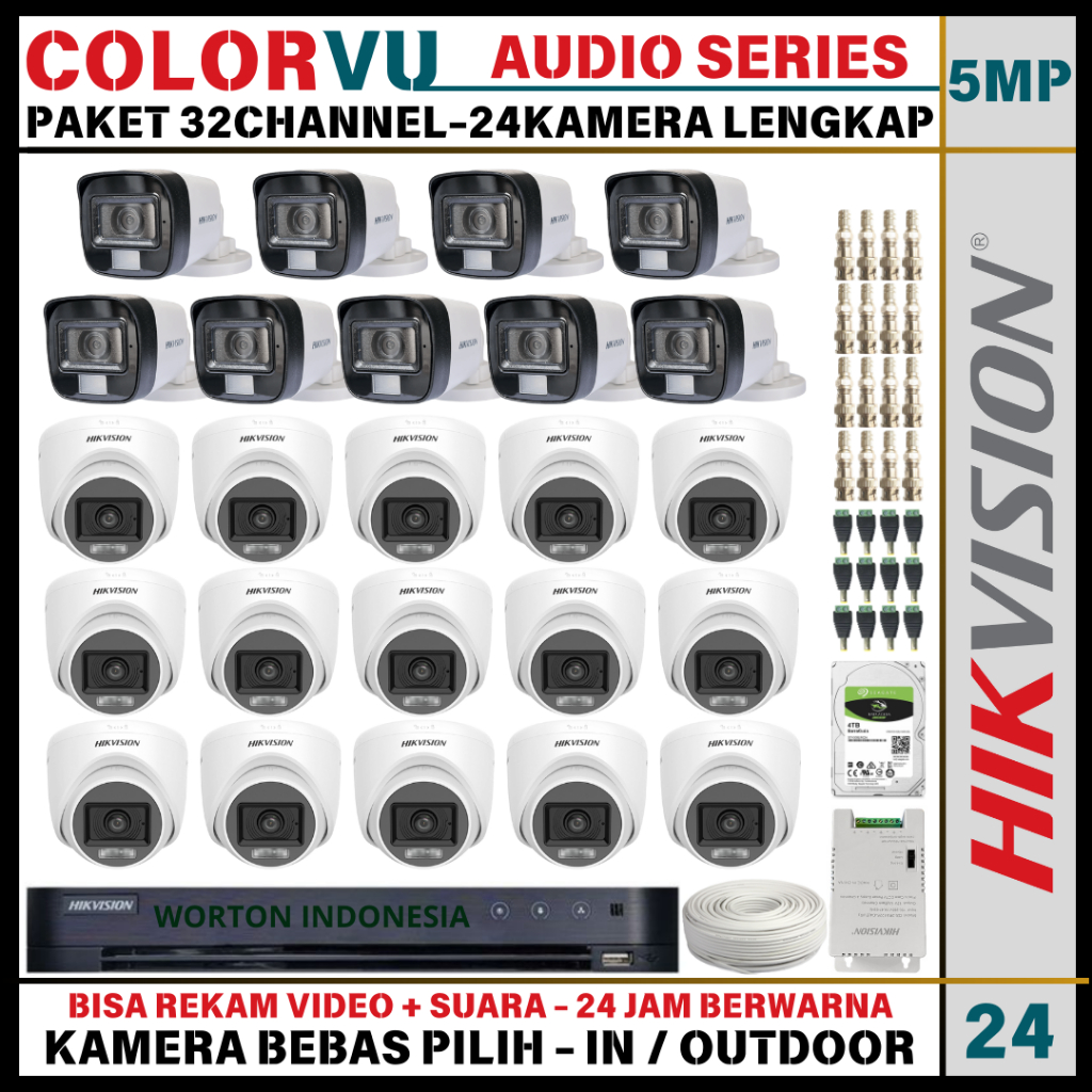 Jual PAKET CCTV HIKVISION COLORVU 5MP 3K AUDIO 32 CHANNEL KAMERA CAMERA | Shopee Indonesia