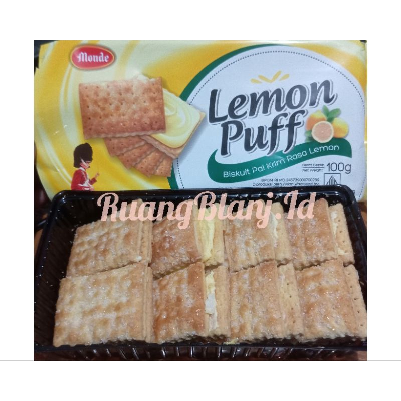 Jual MONDE BISKUIT LEMON PUFF 100GR Pai krim rasa lemon | Shopee Indonesia