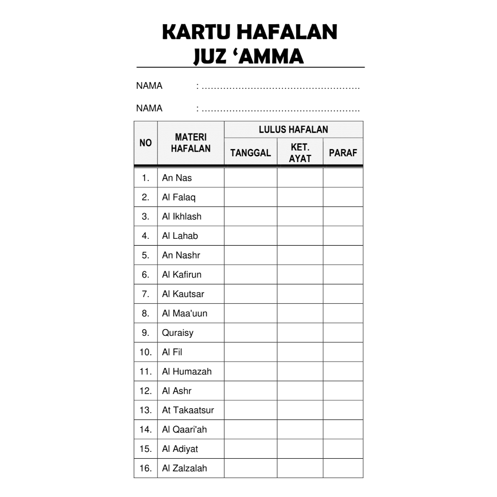Jual Kartu Hafalan Juz Amma 37 Surat TPQ/RTQ/MADIN/TPA | Shopee Indonesia