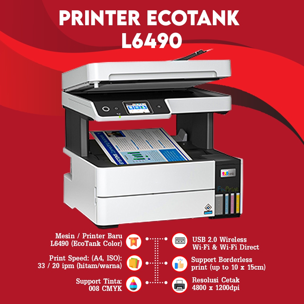 Jual Printer L6490 Eco Tank Pigment Ink 008 C13T03Y Wireless A4 All In ...