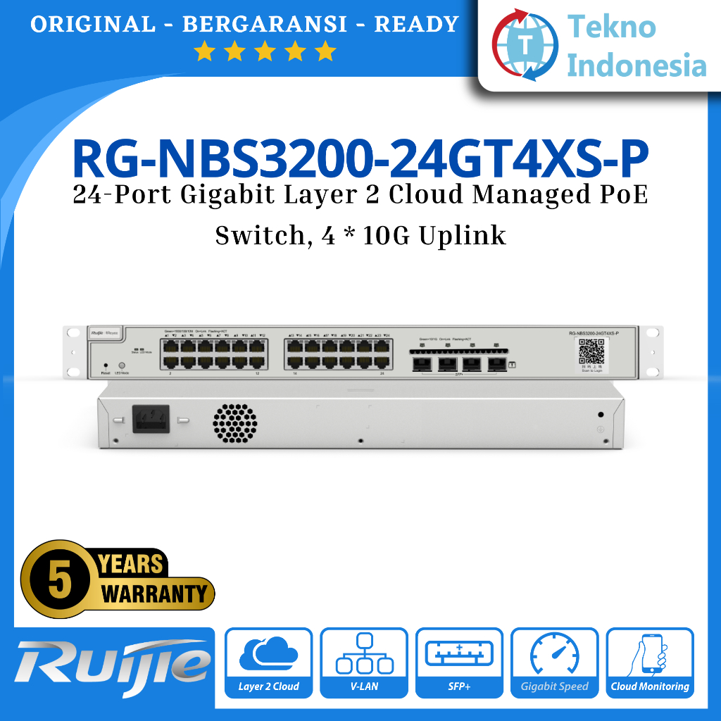 Jual Ruijie Reyee RG-NBS3200-24GT4XS-P 24Port Gigabit Layer 2 Cloud ...
