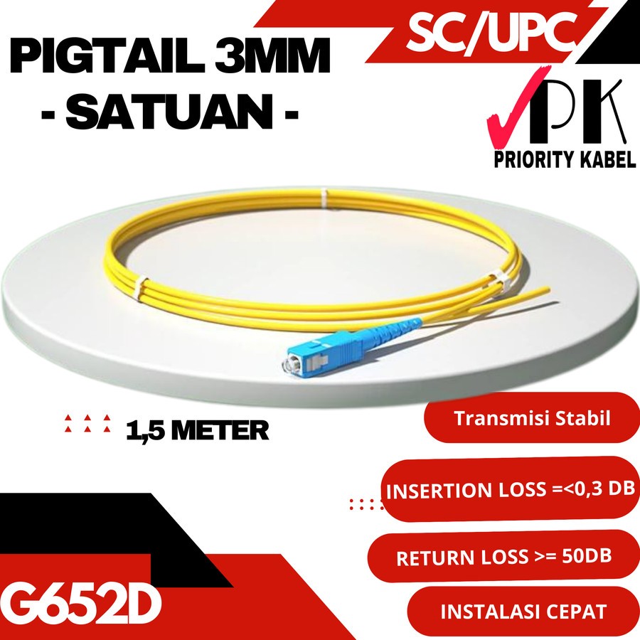 Jual Kabel Pigtail SC UPC/APC 3mm Panjang 1,5 Meter LC/UPC SC UPC SC ...