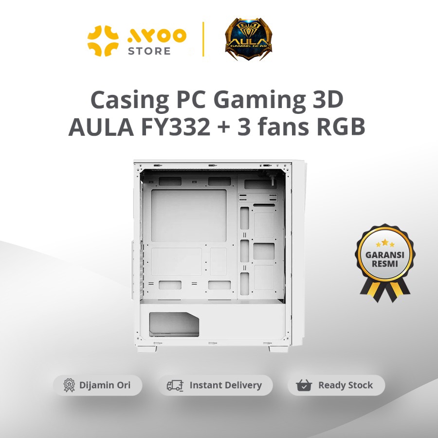 Jual AULA Casing PC Gaming 3D Design FY332 include 3 fans RGB - White ...