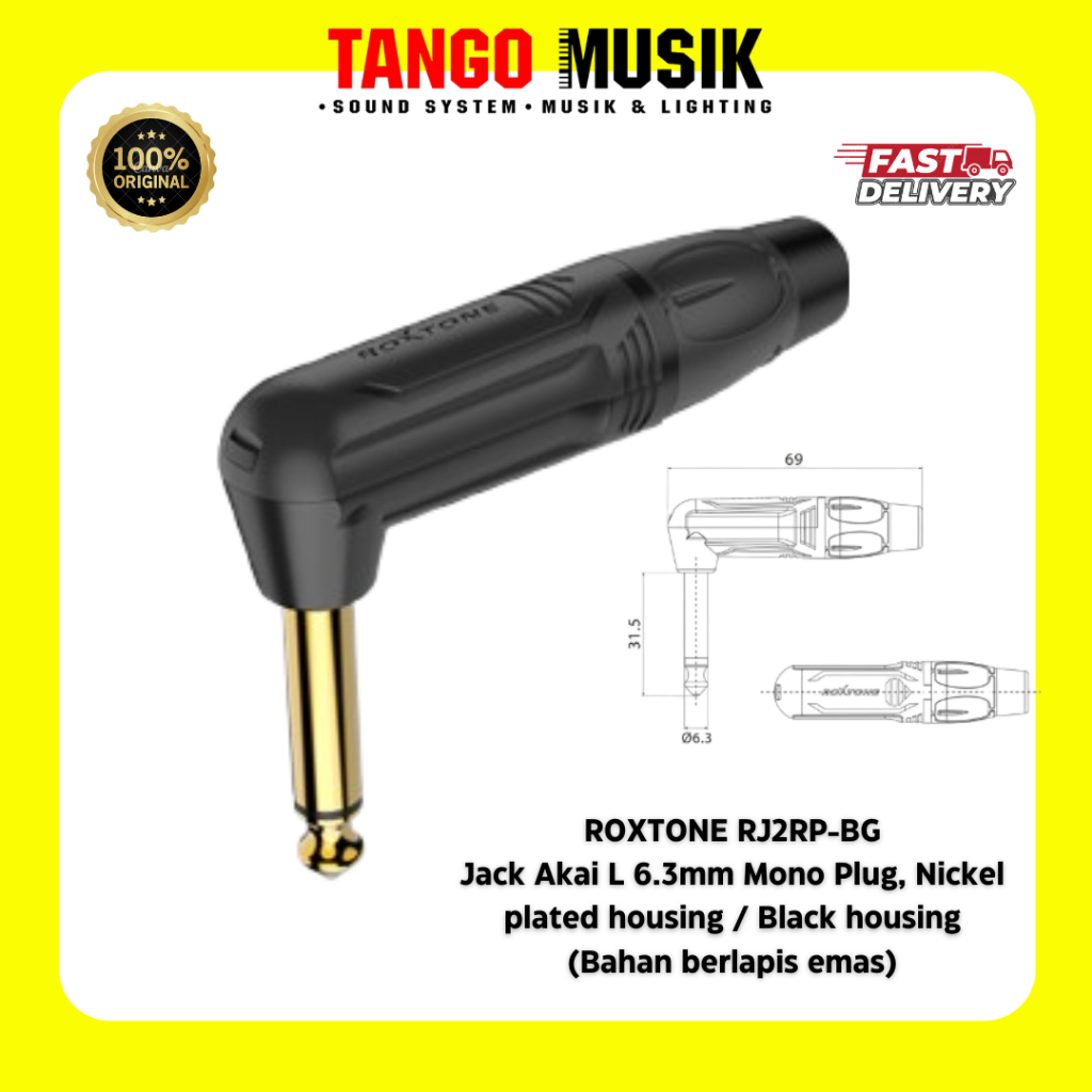 Jual Jack Akai Mono 6.3mm Roxtone RJ2RP-BG Original / Jek Akai Mono L Black Gold atau Jack gitar ...