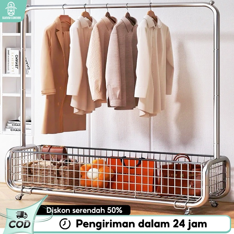 Jual Rak Gantungan Baju Roda Stainless Steel Berdiri Stand Hanger Rak ...