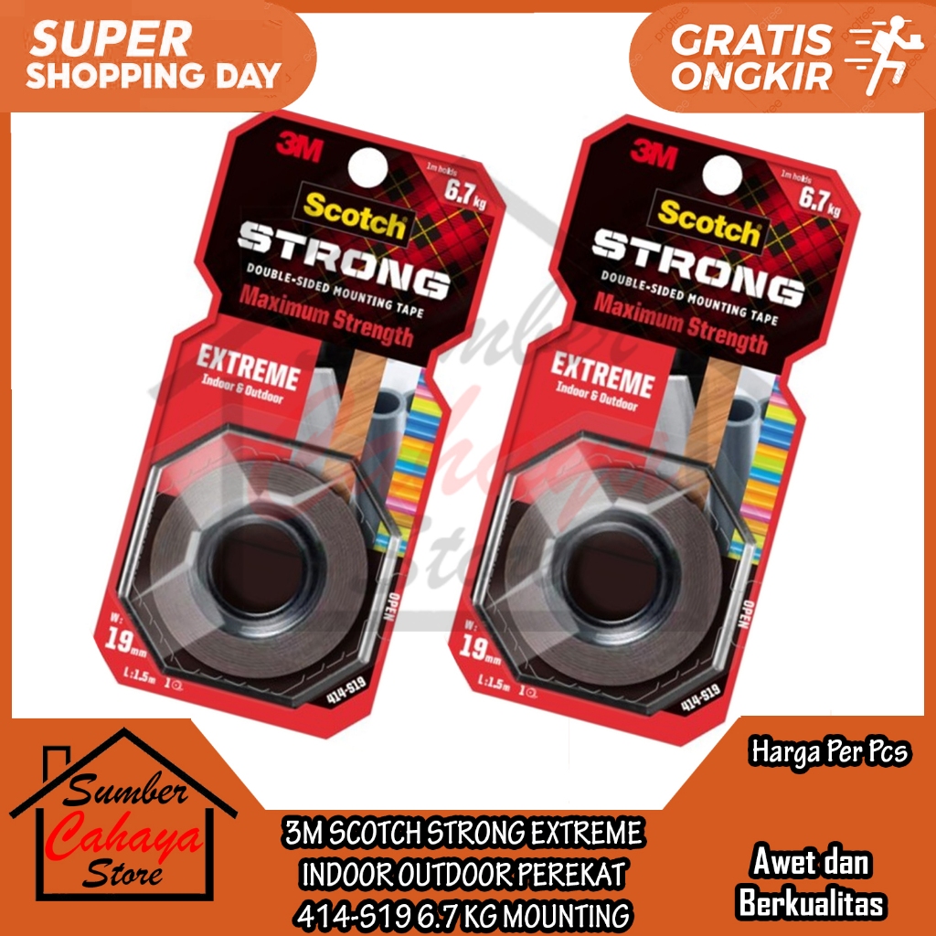 Jual 3M Scotch Strong 414-S19 Mounting Indoor Outdoor 6.7 kg Double Tape Permanent Extremen ...