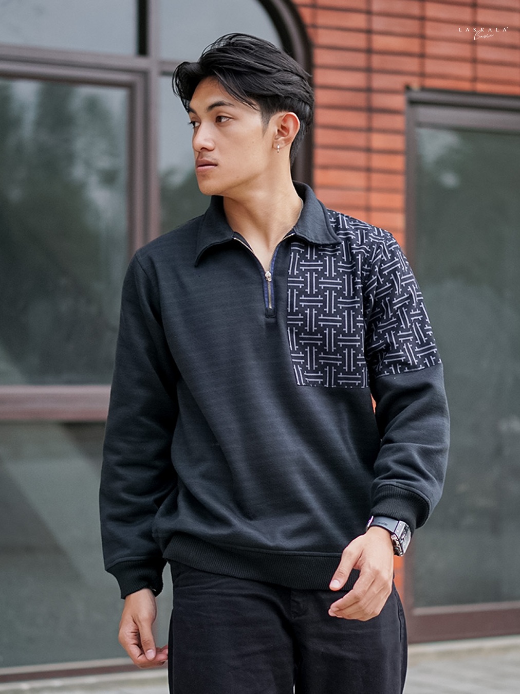 Jual HAILUK Liam Halfzip Sweater Pria Cotton Fleece | Shopee Indonesia