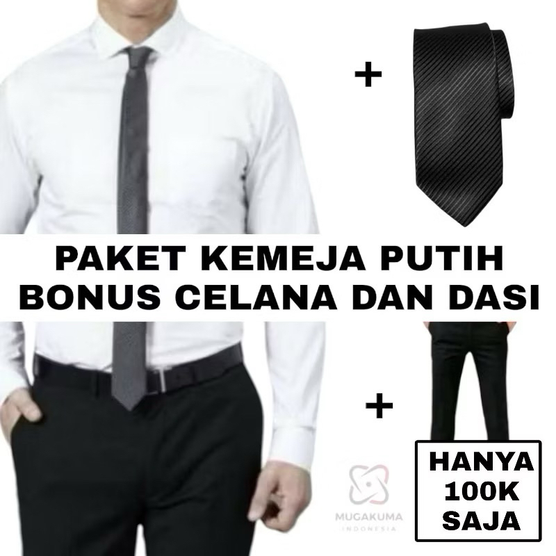 Jual Paket Kemeja Putih Dasi Celana Hitam Cocok Untuk Wisuda Ospek ...