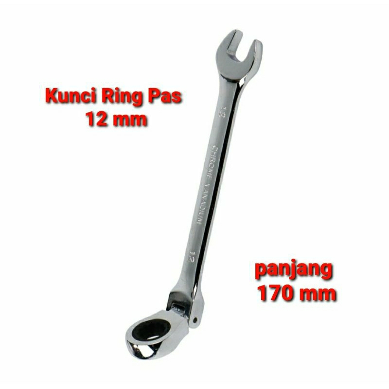 Jual Kunci Ring Pas inch Kombinasi Fleksibel Ratchet dan Wrench 12 mm ...