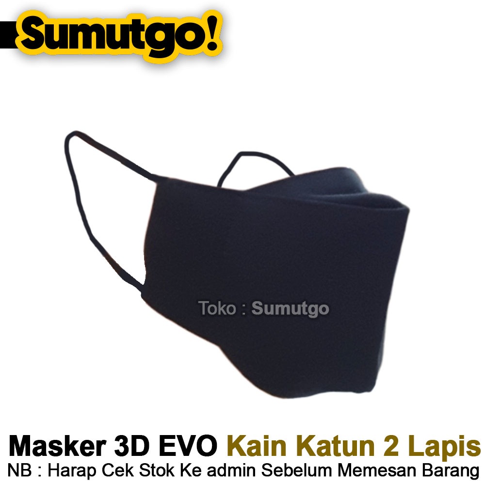 Jual Masker Kain 3D EVO Warna Hitam Murah Earloop / Masker Katun Hitam ...