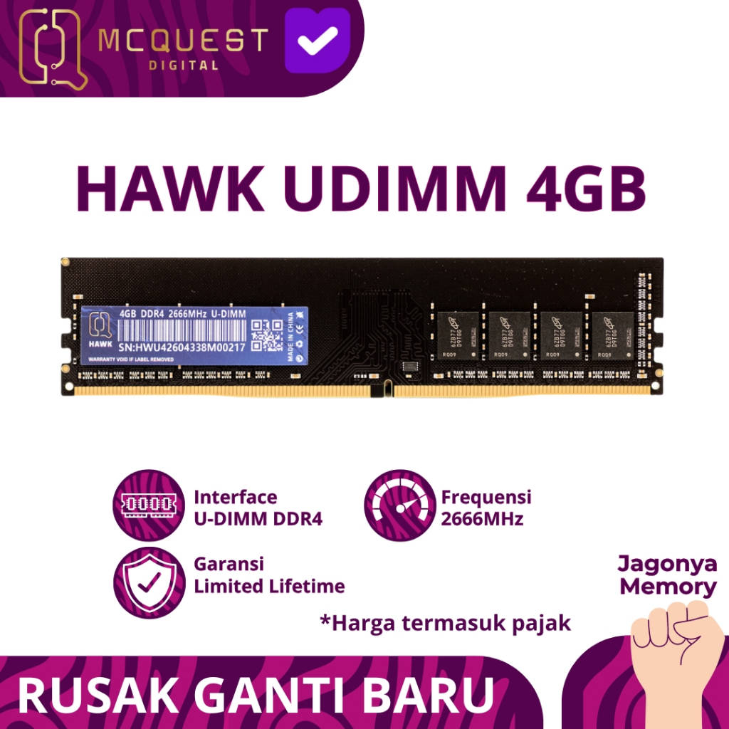 Jual McQuest Hawk DDR4 PC21300 2666Mhz 4GB - Memory Ram PC | Shopee Indonesia