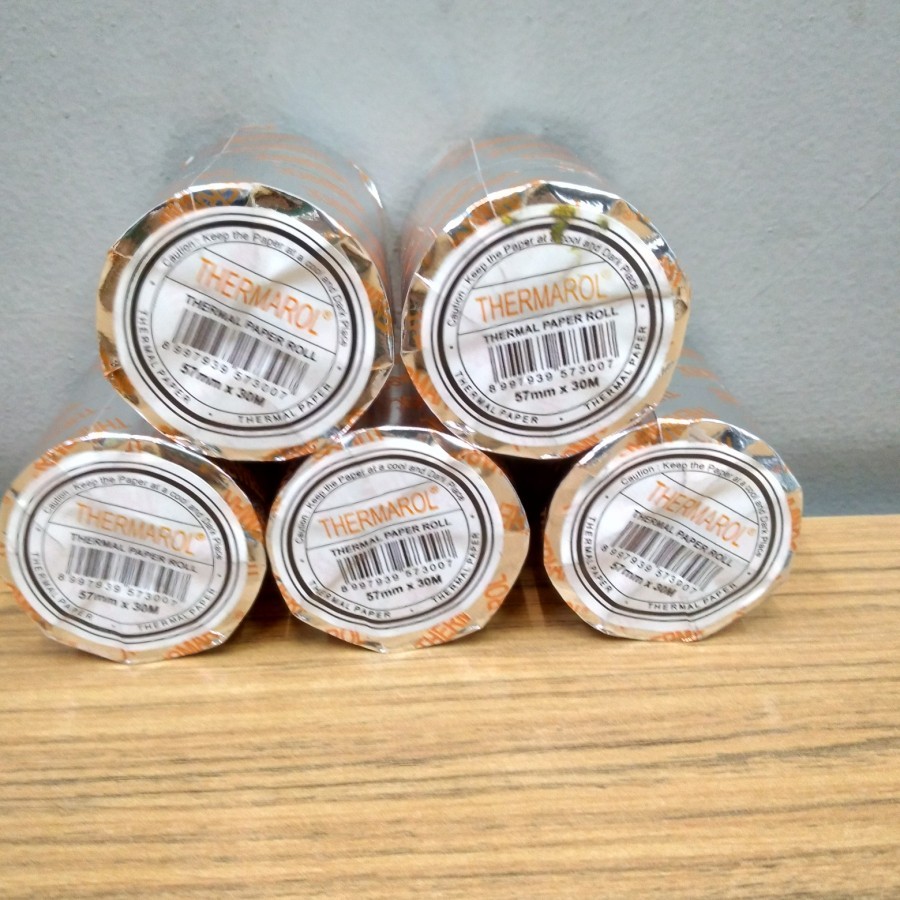 Jual kertas thermal merek thermarol 57mmx30M core 1/2inch hasil cetak ...