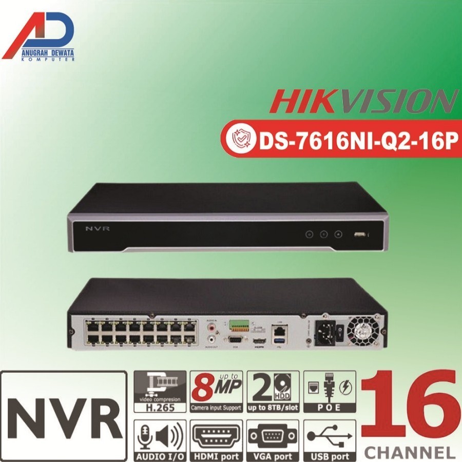 Jual NVR HIKVISION 16 CHANNEL DS-7616NI-Q2-16P POE | Shopee Indonesia
