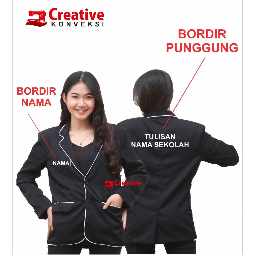Jual Jas hitam kombinasi putih, jas formal, jas kampus, osis, jas ...
