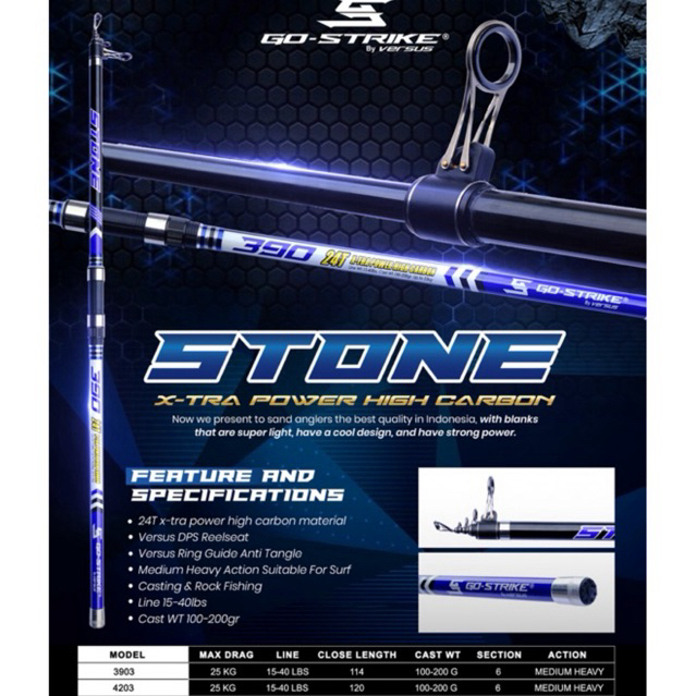 Jual Joran go strike stone Surf Casting Versus 390/420 High Carbon Anti ...