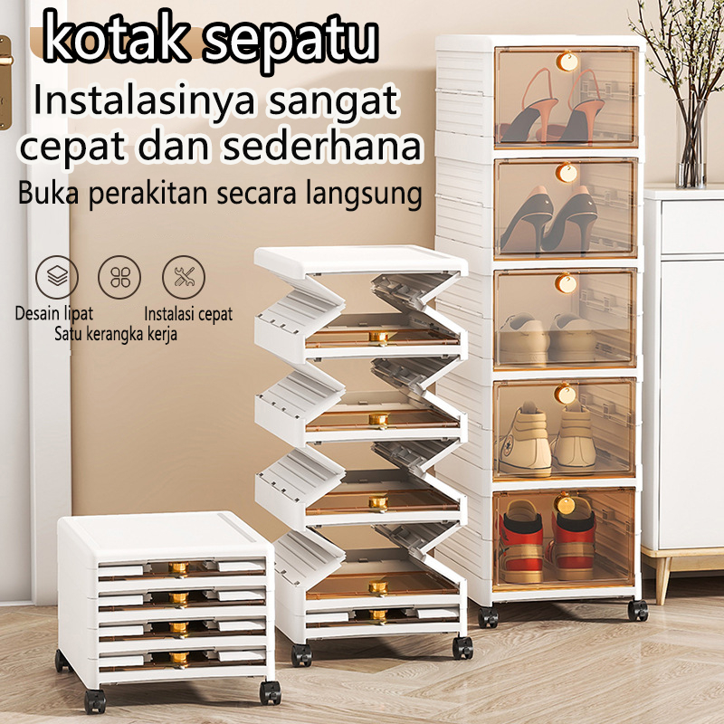 Jual rak sepatu lipat serbaguna roda lemari multifungsi rak besi rak ...