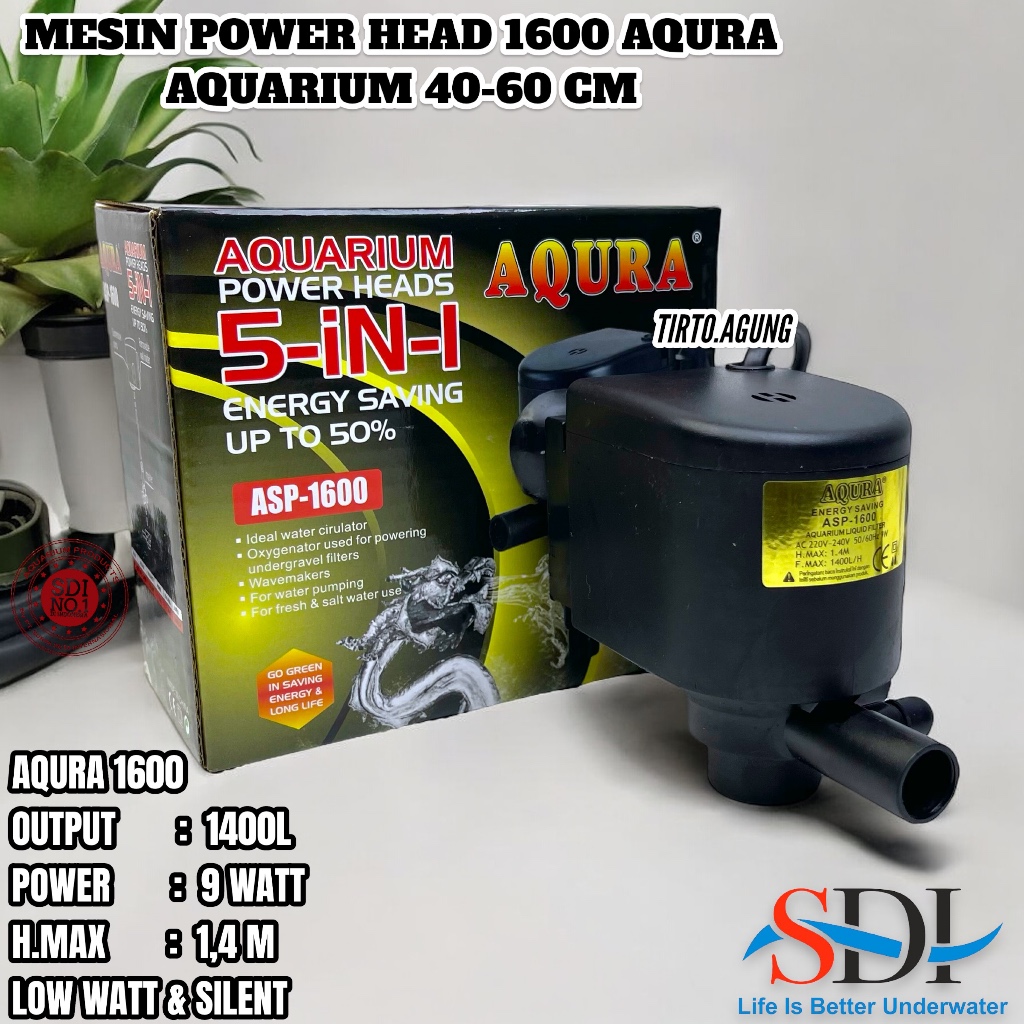 Jual POMPA FILTER AQURA 1600 9 WATT AQUARIUM 40/50/60 BLACK SERIES ...