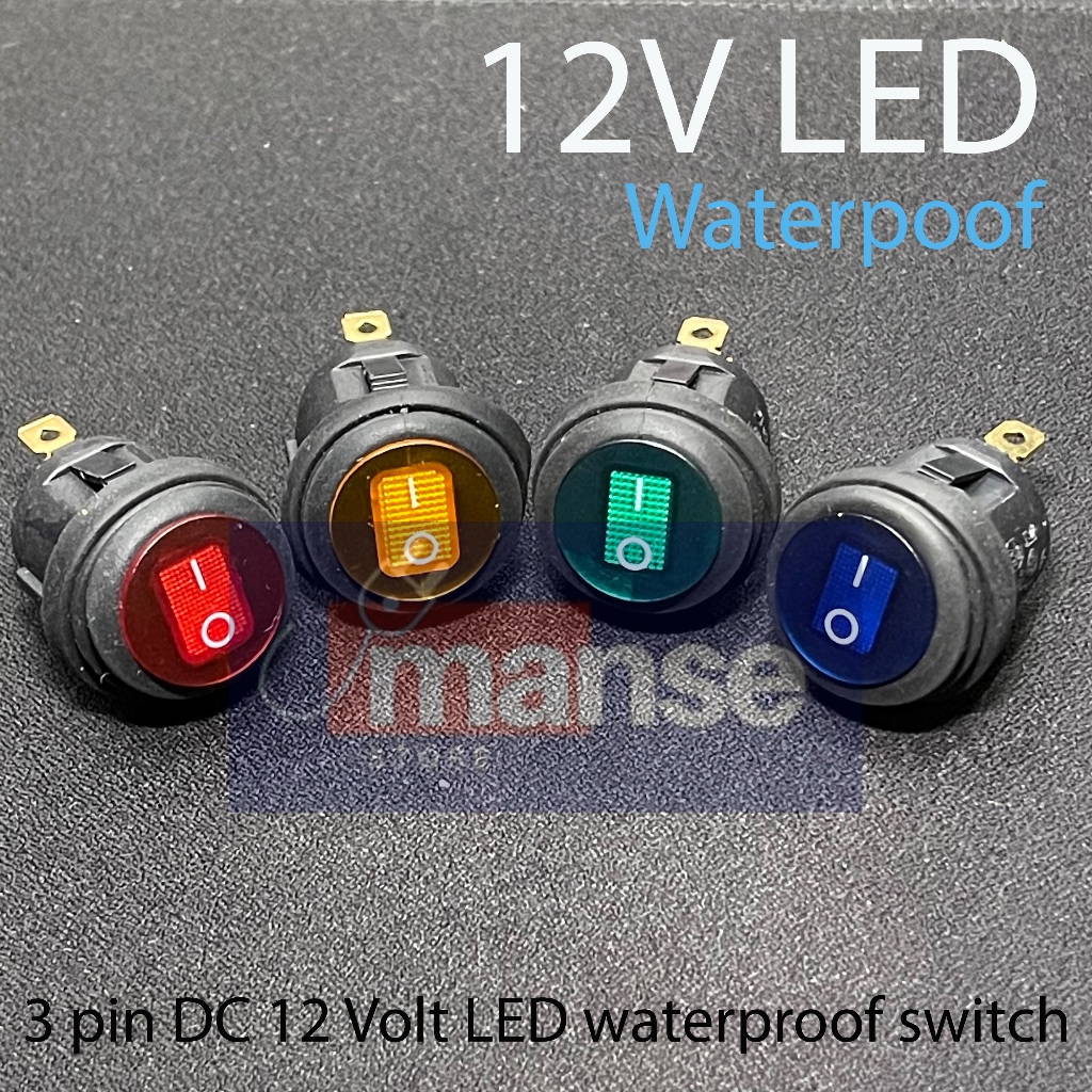 Jual Saklar Waterproof Bulat Lampu DC 12V 3 Pin On Off / Rocker Switch ...