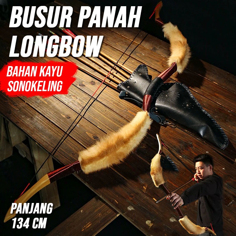 Jual BUSUR PANAH LONGBOW LONG BOW BAHAN KAYU SONOKELING PANJANG 134 CM ...