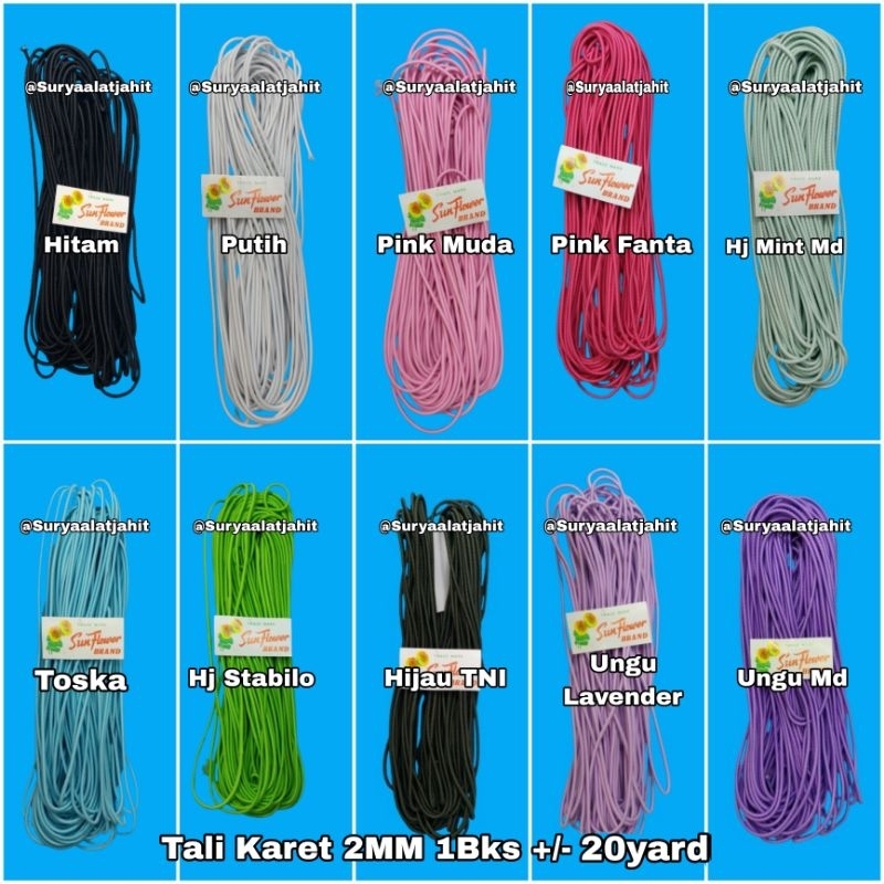 Jual Tali Karet Bulat (2mm) Sunflower ±20y =rp.12.250/1bks | Shopee ...