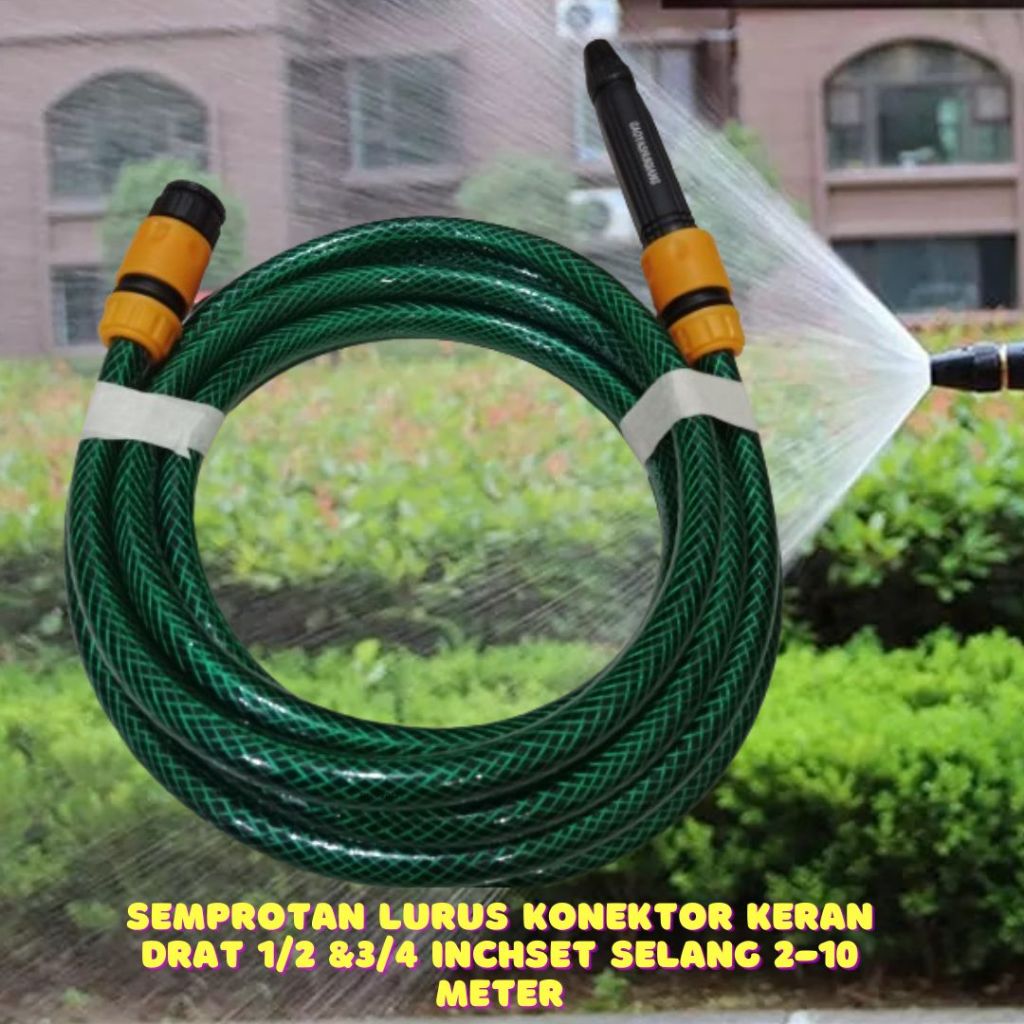 Jual Selang Air Benang 1/2 In 15 Meter Set Semprotan Lurus Quick Konektor Set Semua Keran ...