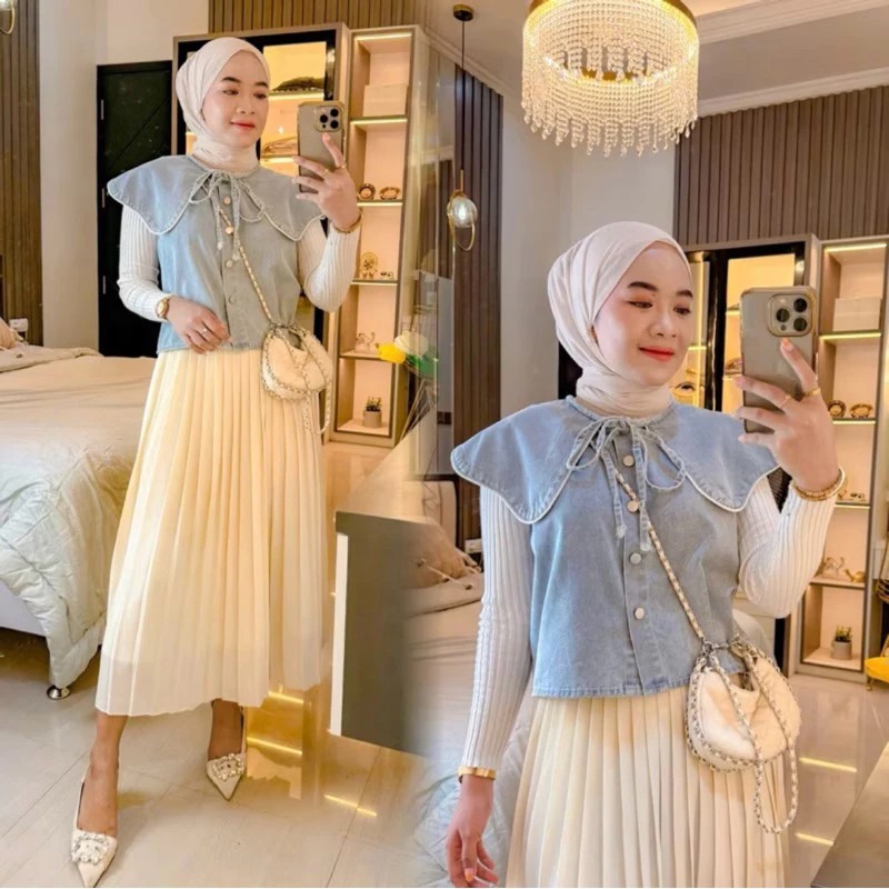 Jual SUKI OUTER PITA KERAH SAILOR // BETARY VEST DENIM WANITA | Shopee Indonesia