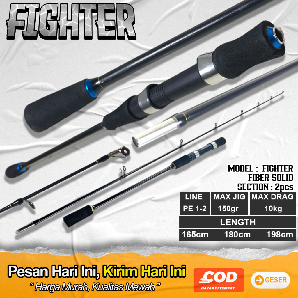Jual Joran pancing laut jigging fighter pe 1-2 max 10kg COD terlaris | Shopee Indonesia