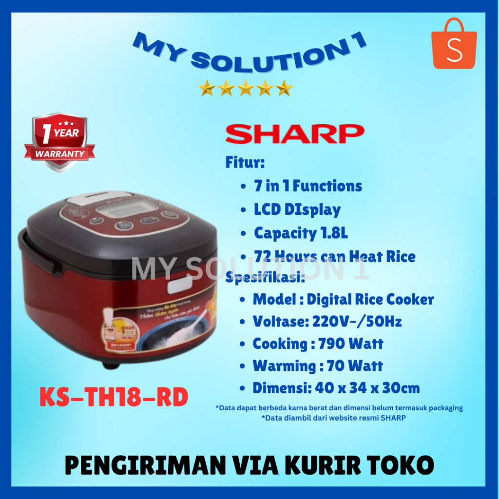 Jual Sharp Rice Cooker KS-TH18-RD / KSTH 18 RD (1.8 Liter) | Shopee ...
