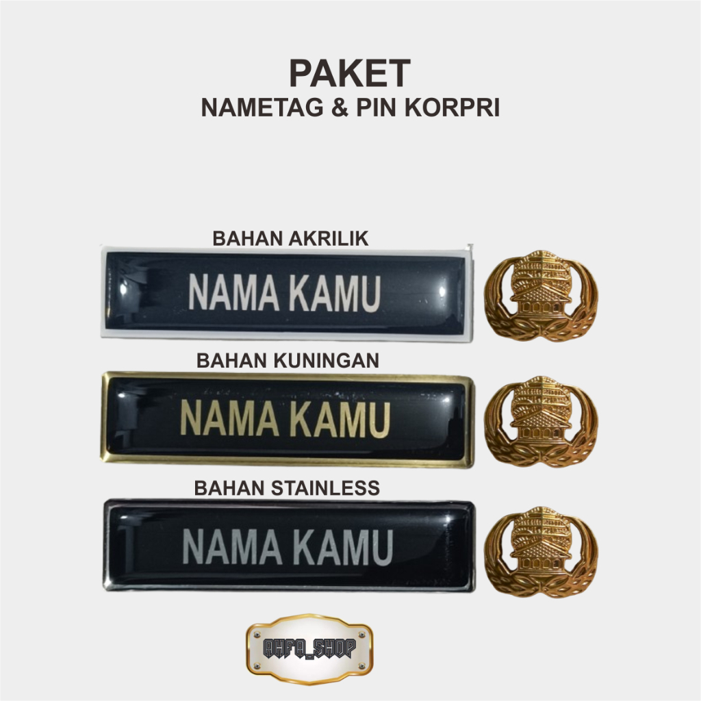 Jual Paket nametag papan nama dada bahan akrilik kuningan stainless dan ...