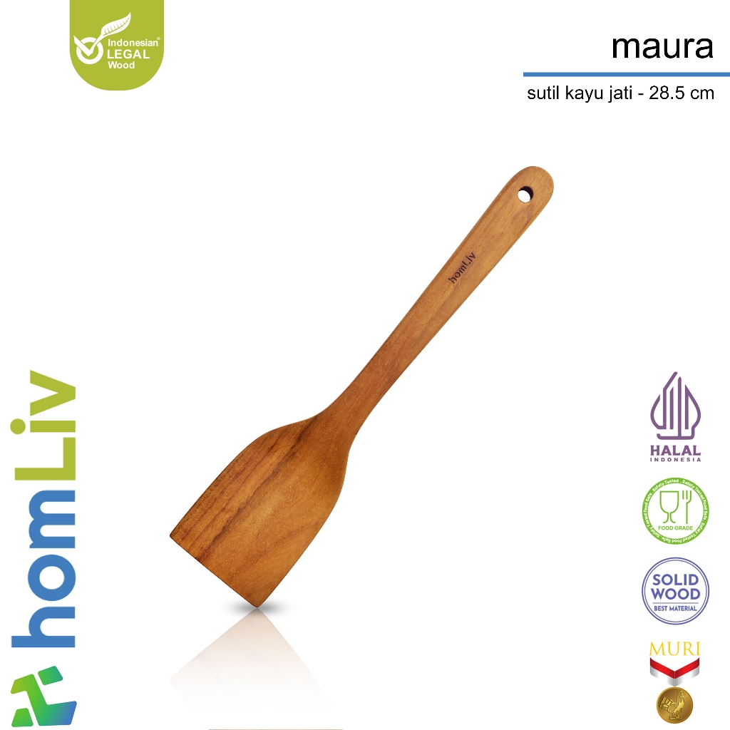 Jual homLiv Sutil Kayu Jati Premium 28.5 Cm Maura Teak Wood Alat Masak ...