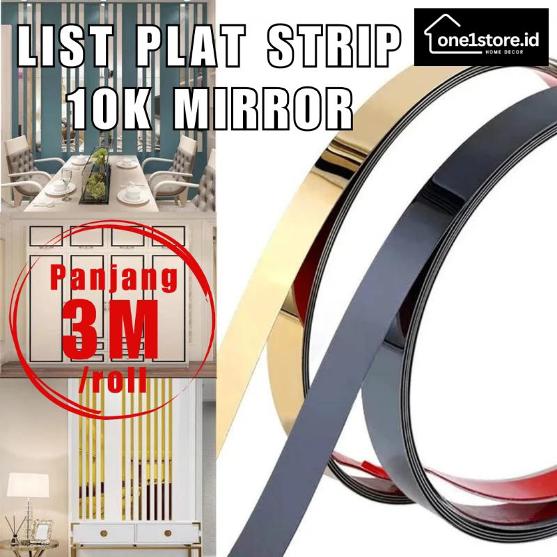 Jual List Plat Strip Roll 10K Mirror 3M List Dinding Stainless Steel ...