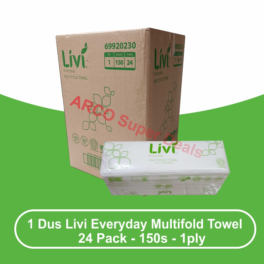 Jual 1 Dus Tissue Livi Everyday ltifold Towel 15 Sheets 1 Ply isi 24 ...