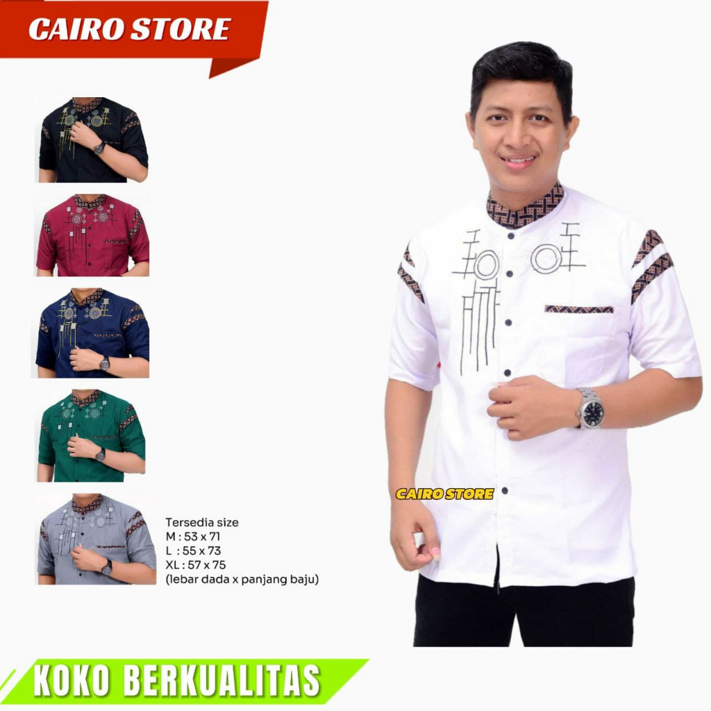 Jual Baju koko pria lengan pendek koko putih bordir lengan pendek CAIRO STORE Baju muslim laki ...