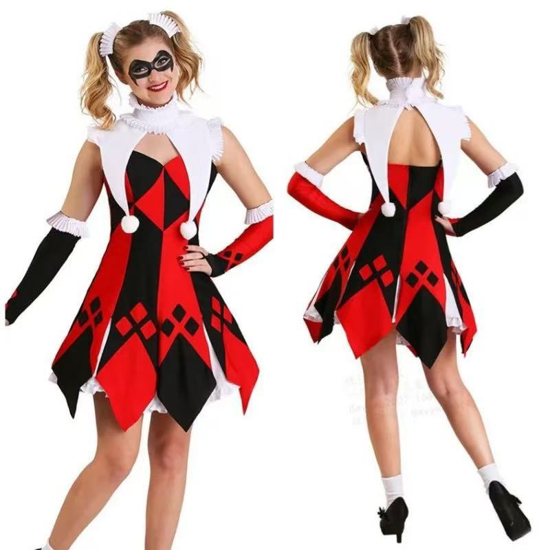 Jual M-XL red and white checkered clown costume cosplay female clown ...