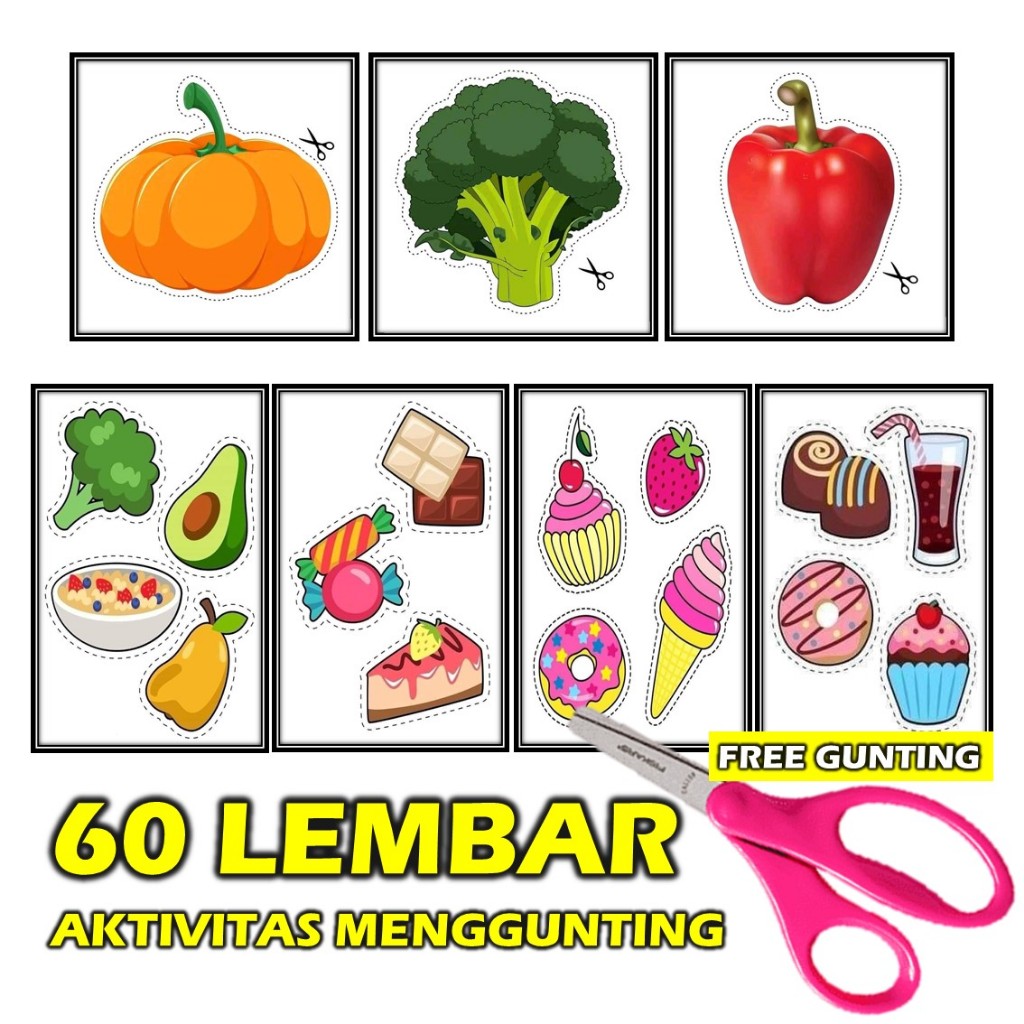 Jual Worksheet Aktivitas Menggunting Gambar Mainan Motorik Halus Anak ...